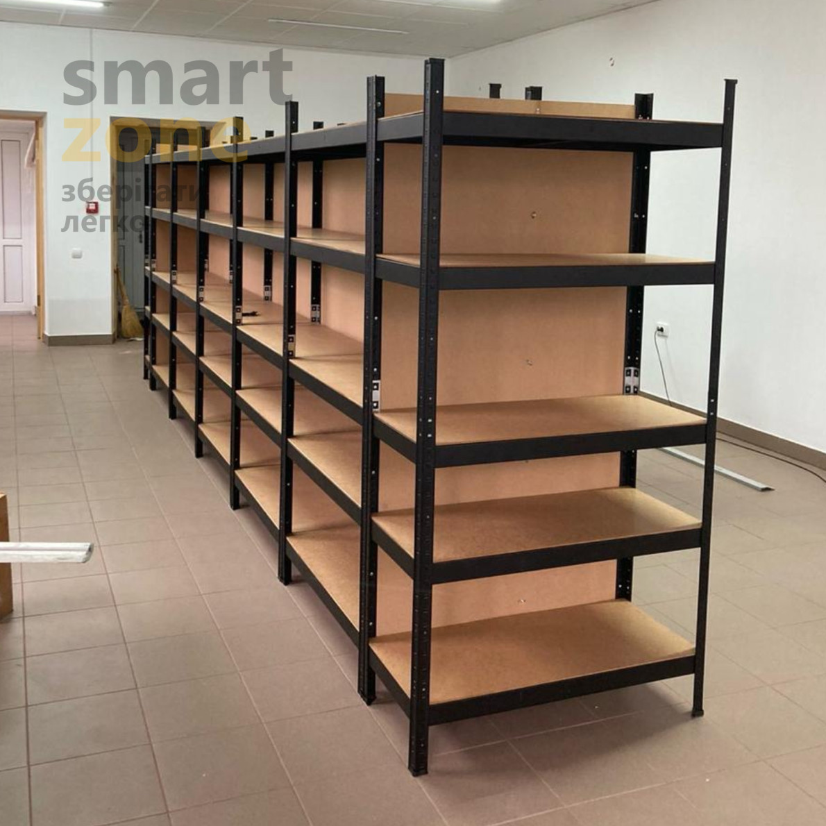 Стеллаж металлический ЧЕРНЫЙ 5 полок МДФ БОНА-20 для гаража, магазина ...